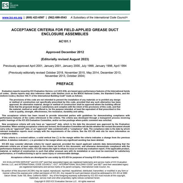 AC101.1 Field-Applied Grease Duct Enclosure Assemblies, Approved ...