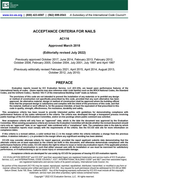 AC116 Nails —Approved March 2018, editorially Revised July 2022 (PDF Download)