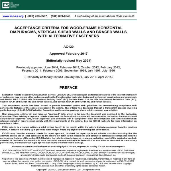 AC120 Wood-frame Horizontal Diaphragms, Vertical Shear Walls and Braced ...