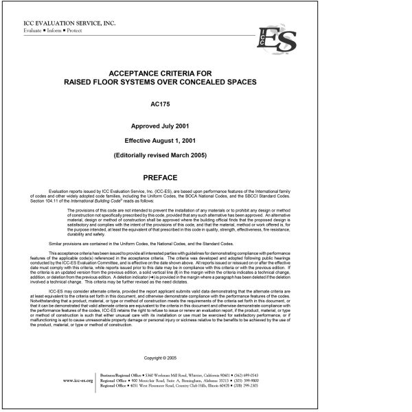 AC175 Raised Floor Systems over Concealed Spaces—Approved July 2001 ...