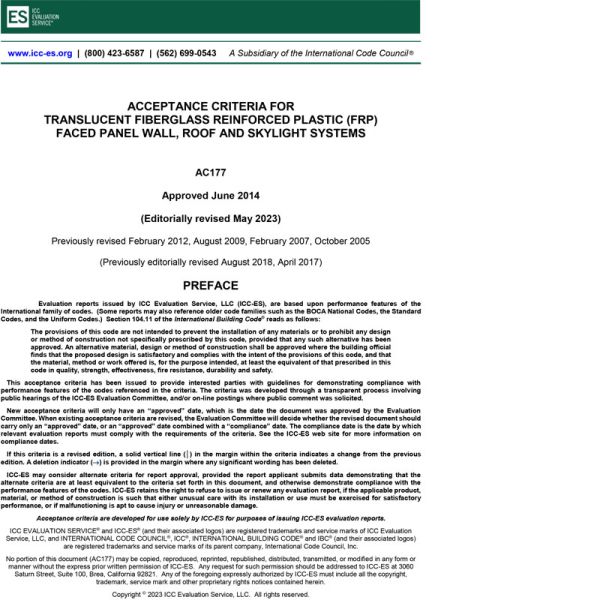 AC177 Translucent Fiberglass Reinforced Plastic (FRP) Faced Panel Wall ...