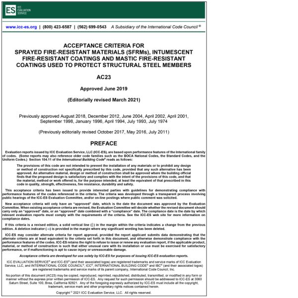 AC23 Sprayed Fire-Resistant Materials (SFRMs), Intumescent Fire ...