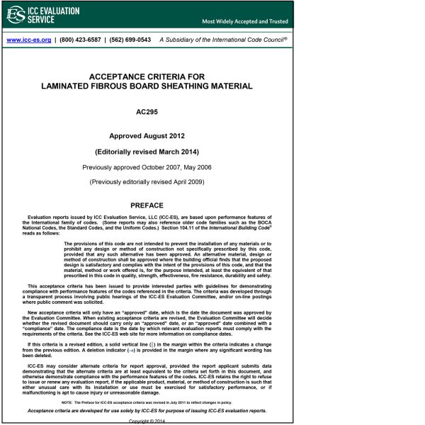 AC295 Laminated Fibrous Board Sheathing Material—Approved Aug 2012 ...