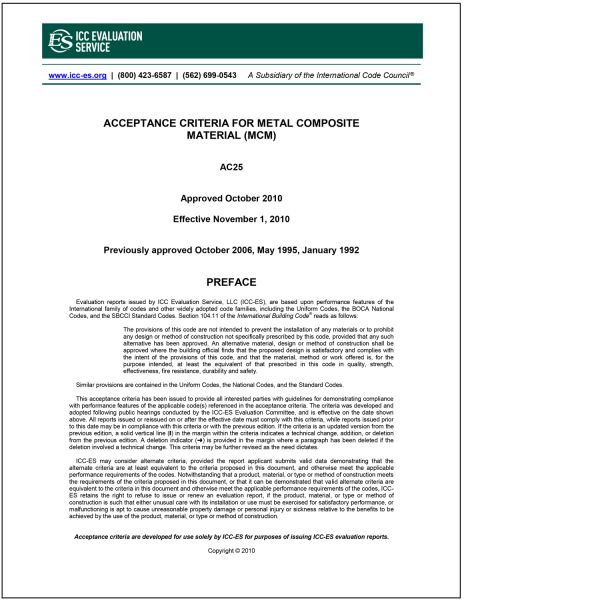 AC333 Injection Molded Composite Material (IMCM) Wall Panels [Replaced by (AC25) Metal Composite ...