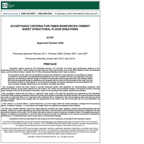 AC367 Fiber-reinforced Cement Sheet Structural Floor Sheathing, October ...