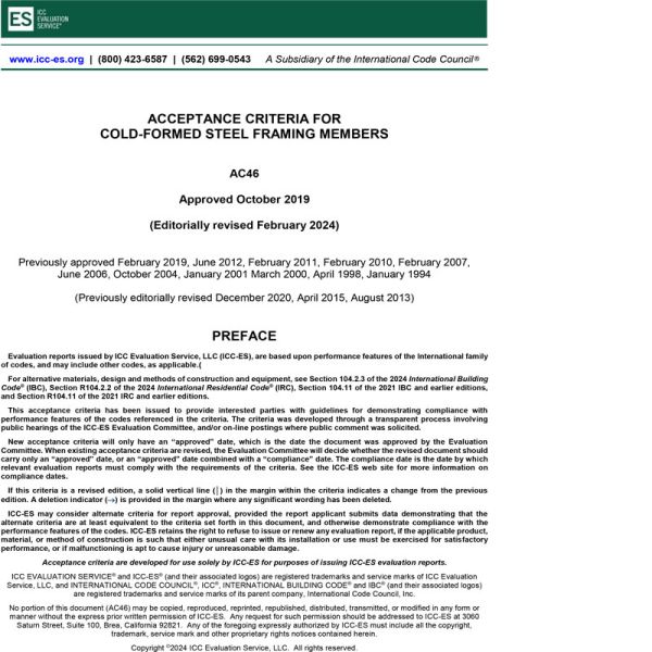 AC46 Cold-Formed Steel Framing Members - Approved October 2019 ...