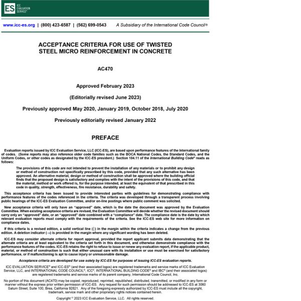 AC470 Use of Twisted Steel Micro Reinforcement (TSMR) in Concrete ...