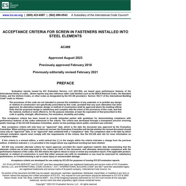 AC499 Screw-in Fasteners Installed into Steel Elements, Approved August ...