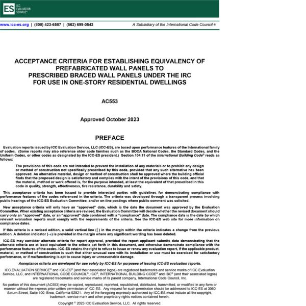 AC553 Establishing Equivalency of Prefabricated Wall Panels to ...