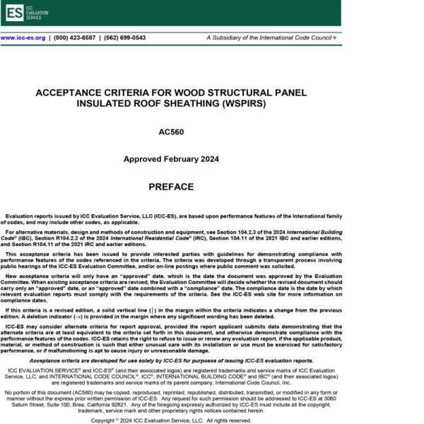 AC560 Wood Structural Panel Insulated Roof Sheathing (WSPIRS ...